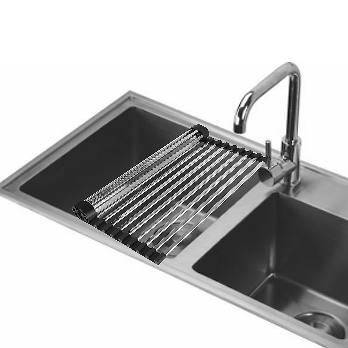Roll Up Dish Drying Rack Over Sink Over The Sink Dish Drying Rack Kitchen Dish Drainer, Folding Dish Rack for Kitchen Sink Counter Stainless Steel Rectangular Tubing Mat Foldable Dish Dryer Racks