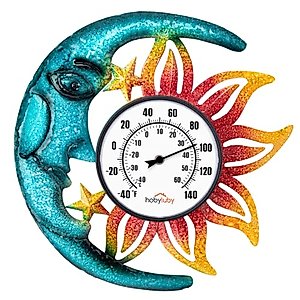 HOBYLUBY 14.5'' Outdoor Thermometer, Wall-Mounted Thermometer Decorative for Patio, Garden, Greenhouse, Home Decor, No Battery Require
