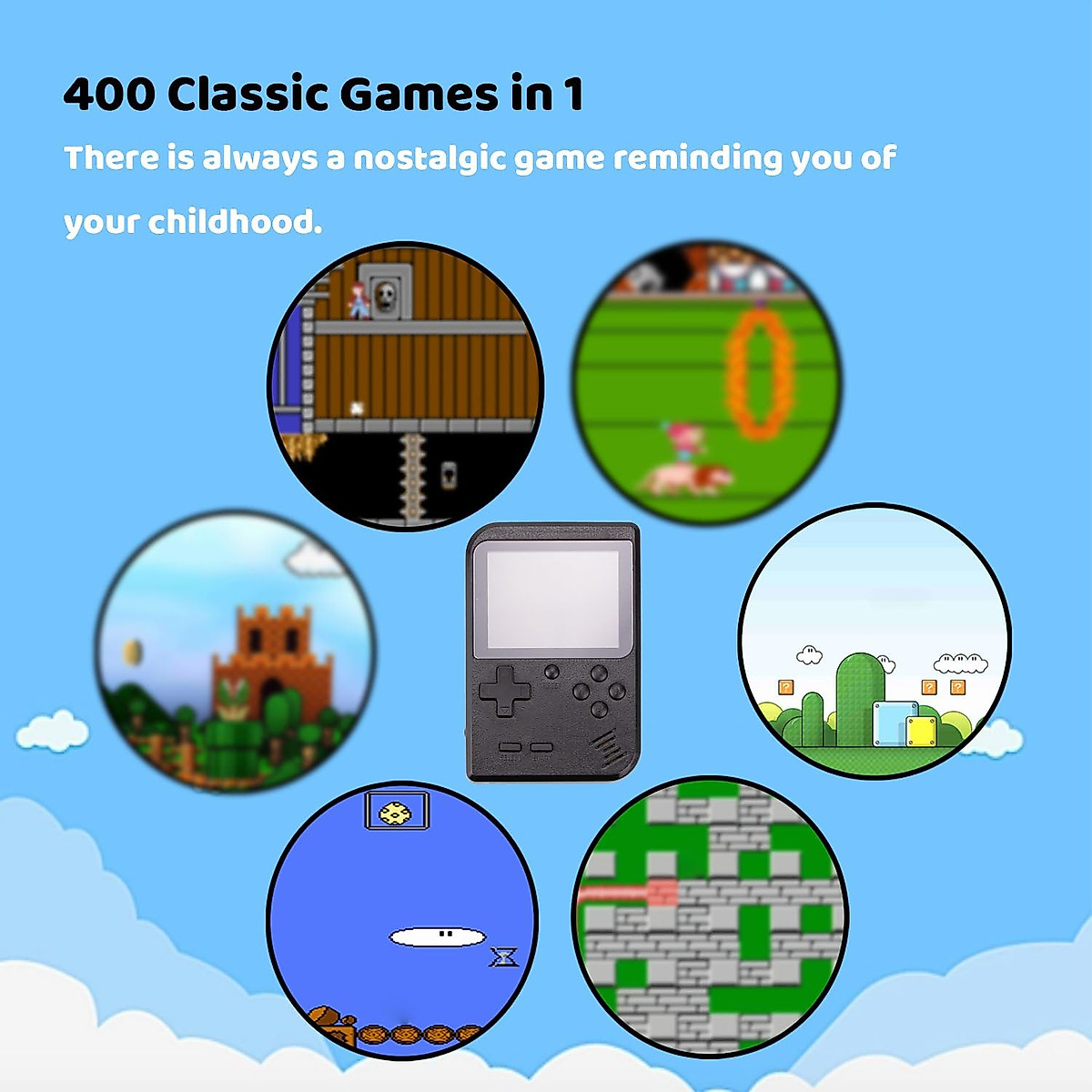 Handheld Games Console with 400 Classic Games, Handheld Video Game Console with Rechargeable Battery, Retro Gaming Console for Kids, Christmas Birthday Present Game Toy for Boy Girl Children
