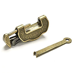 1Pc Vintage Antique Iron Jewelry Wooden Box Padlock Chinese Old Brass Padlock for Suitcase Drawer Cabinet + Key