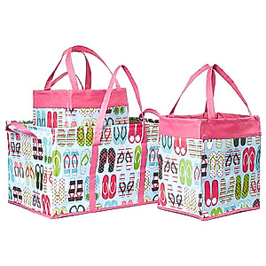 Everyday Storage Bin Bag Set - Pink Straps with Flip Flops Theme - 3 Pieces