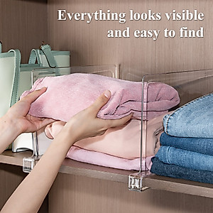 HONSREO Shelf Dividers for Closet Organization, 6 Pack Acrylic Shelf Divider for Clothes Purses, Clear Plastic Separators for Wood Shelves Organizer, Cabinets, Bedroom, Kitchen, Office