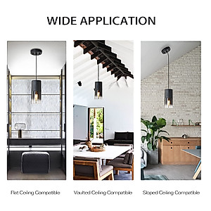 LINSEEDS 2-Pack Black Pendant Light Fixtures, Adjustable Modern Pendant Lights for Kitchen Island, Industrial Glass Pendant Lights for Dining Table Hallway Bedroom Living Room