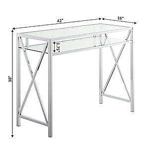 Convenience Concepts Oxford Desk, 42-inch, Clear Glass/Chrome