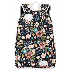 Octsky Kids Backpack for Girls Teens Elementary Middle School Bookbags Childs Back to School Bag with Lunch Box, Black/Multi, One Size