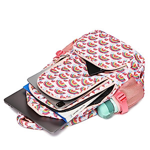 BLUEFAIRY School Backpack for Girls Backpack Kids Elementary Middle School Book Bags Bookbags Back to School Cute Gifts Mochila para Niñas 17" Rainbow Beige