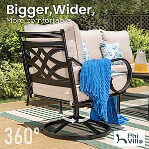 PHI VILLA Metal Patio Outdoor Furniture Sets,Large Heavy Duty Patio Conversation Sets for Backyard, Porch and Garden（Beige, 6 pcs w/Table）