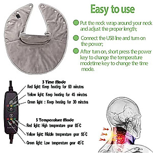 Neck Heating Pad,Haniperis Heated Neck Shoulder Wrap with Auto Shut Off and 3 Adjustable Temperature,Electric Thermal Compress Neck Brace,Heat Therapy for Soreness & Stiffness Pain Relief (XL)