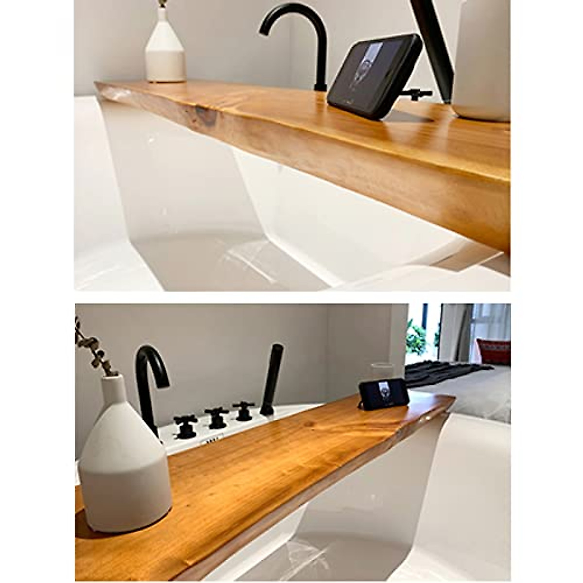 Bathtub Tray Caddy, Natural Wood Bath Tray for Tub, Portable Soap Dish Book Wine Glass Phone Holder for Bathroom Living Room Shelf (90x30x5cm, Rosewood)