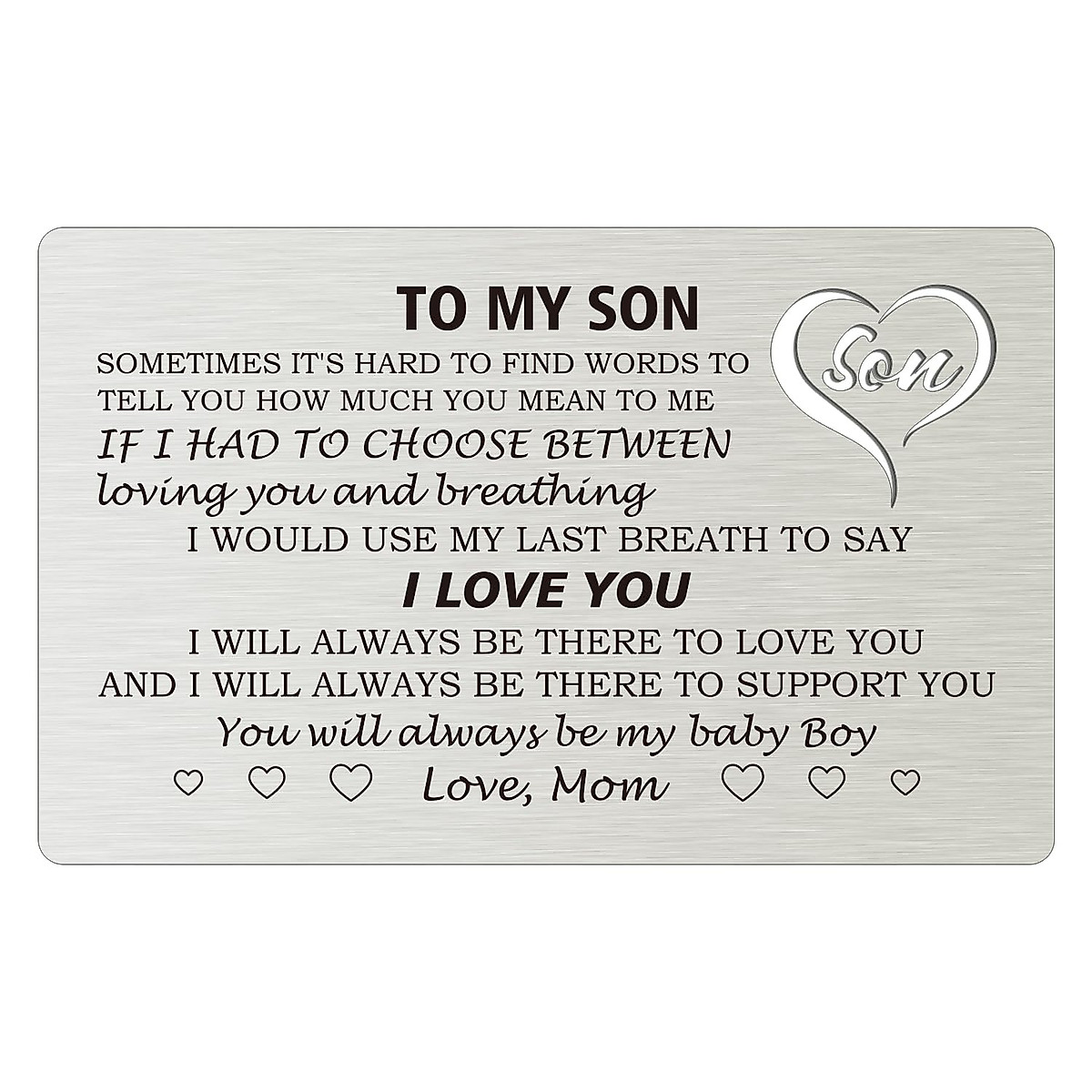 CINRLLA Son Engraved Wallet Card Gifts, Son Birthday Card Gifts, College Graduation Gifts for Son, Wedding Anniversary Christmas Gifts from Mom to Son, WCD04
