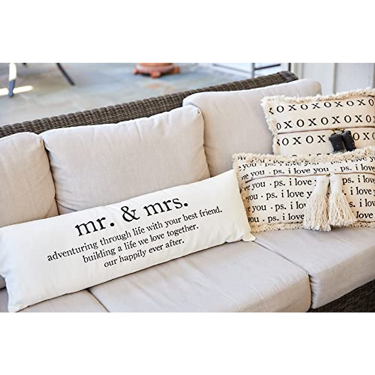 Mud Pie, Cream, Wedding Mrs. Definition Pillow, 35" x 11", 1 Count (Pack of 1)