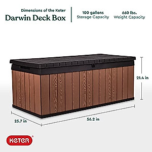 Keter Darwin 100 Gallon Resin Large Deck Box - Organization and Storage & Darwin 150 Gallon Resin Large Deck Box - Organization and Storage for Patio Furniture, Outdoor Cushions, Garden Tools