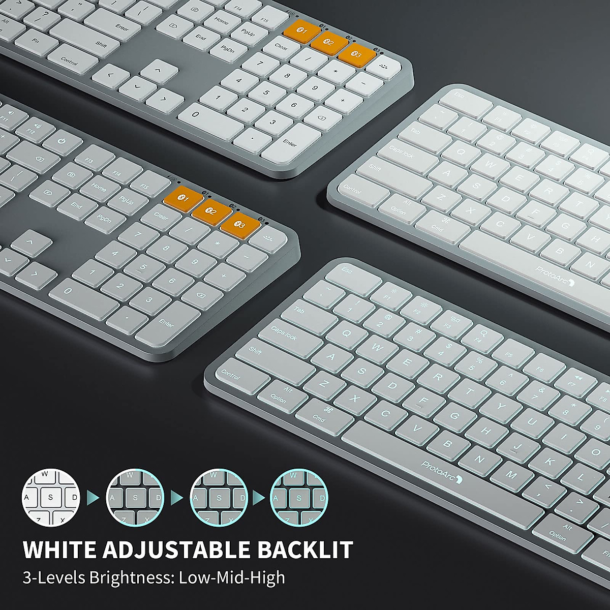 ProtoArc Backlit Bluetooth Keyboard for Mac, K100-A Ultra Slim Wireless Keyboard with Numeric Keypad, 3-Device Connection, Rechargeable for Mac Mini MacBook Pro, MacBook Air, iMac, iPad