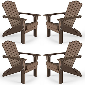 EFURDEN Adirondack Chair Set of 4, HDPE Folding Adirondack Chairs, Wide Armrest and High Backrest Fire Pit Chairs, All Weather & Fade Resistant Outdoor Chair for Garden Patio Backyard Porch, Brown