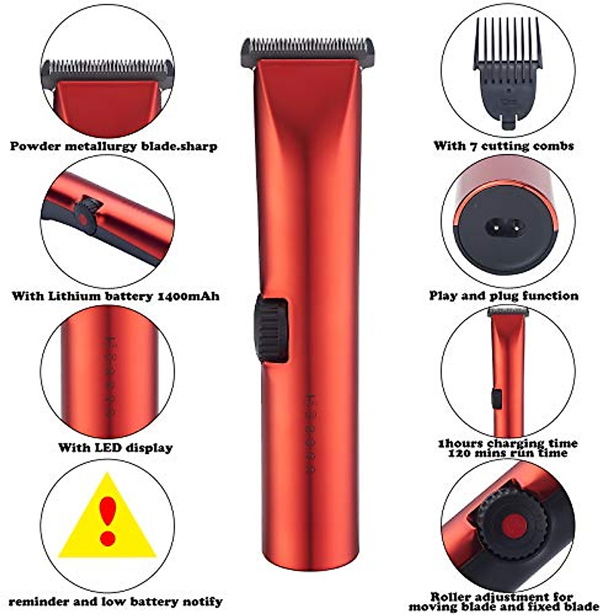 Styleader Hair Trimmer for Men, Women, Kids, Rechargeble Hair Clippers, Beard Trimmer, Cordless Barber Grooming Sets, Home Haircut Kit, Red