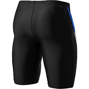 TSLA Men's Swim Jammers, Athletic Racing Swimming Shorts Trunks, UPF 50+ Sun Protection Endurance Triathlon Swimsuit, Splice Black & Blue & White, 40