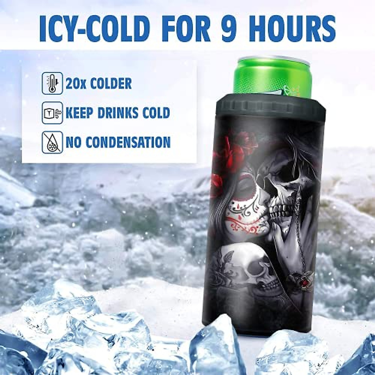 SANDJEST Skull Couple Tumbler I Choose You 4 in 1 16oz Tumbler Can Cooler Coozie Skinny Stainless Steel Tumbler Gift for Wife Husband Boyfriend Girlfriend Tattoo Lovers Christmas Birthday Valentine