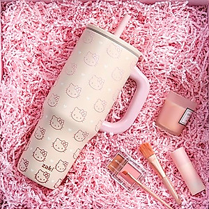 Zak Designs Sanrio Sutton Travel Tumbler for On the Go or At Home, 40oz Stainless Steel with Vacuum Insulation, Silicone Straw, Carry Handle, and 3D Artwork for Cold Drinks (Hello Kitty)