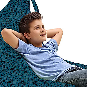 Lunarable Ethnic Lounger Chair Bag, Moroccan Mosaic Art Geometric Flower Motifs Oriental Retro, High Capacity Storage with Handle Container, Lounger Size, Petrol Blue Charcoal Grey