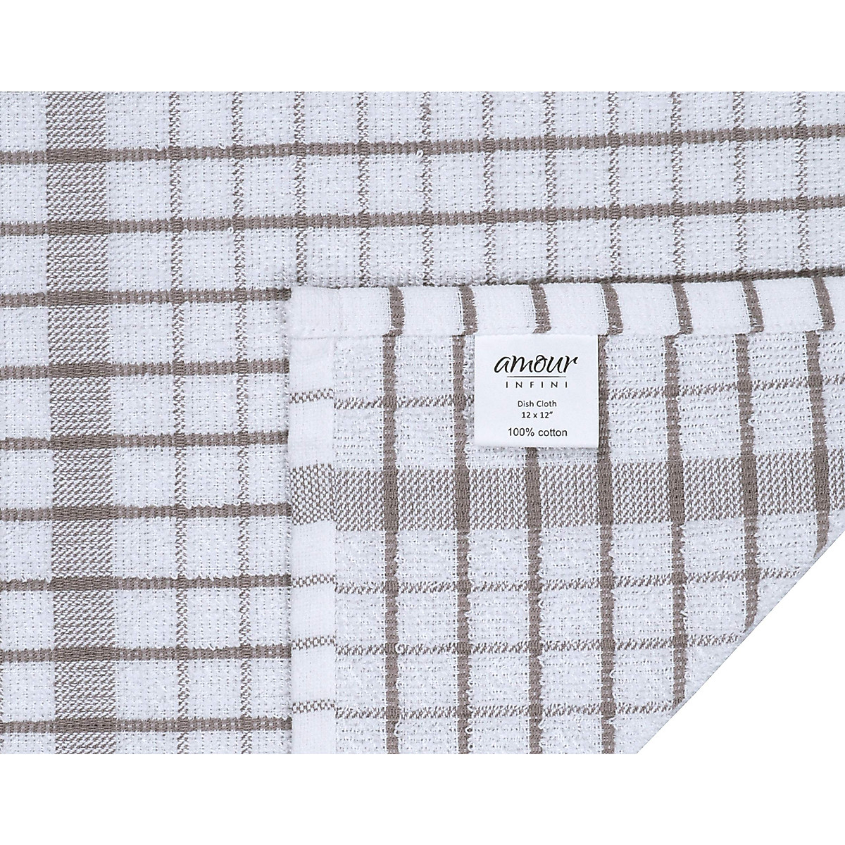 AMOUR INFINI Terry Grid Dish Cloths Pack of 8 Highly Absorbent, Quick Dry Dish Rags Super Soft Premium Kitchen Dish Cloth for Washing Dishes Dish (12x12 Inch - Beige)