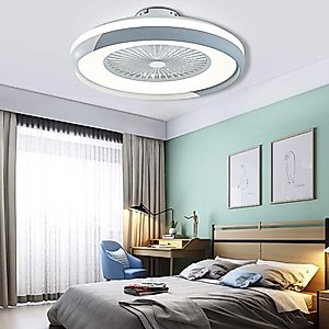 YIYIBYUS 23.5-Inch Modern Fan Chandelier LED 3 Colors 3 Speed with Remote Control Ceiling Fan Ceiling Light Mute Suitable for Living Room Bedroom Dining Room (White and Grey)