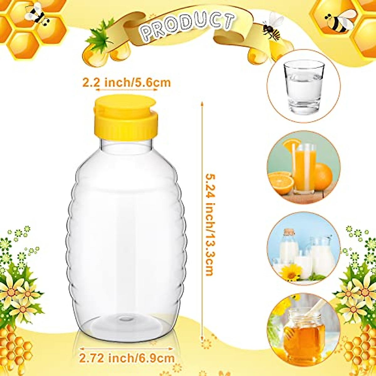 24 Pcs Clear Plastic Honey Bottles Plastic Skep Style Jar Honey Squeeze Bottle Empty Refillable Honey Dispenser with Flip Top Lids Leak Proof Honey Containers Holders for Storing and Dispensing (12oz)