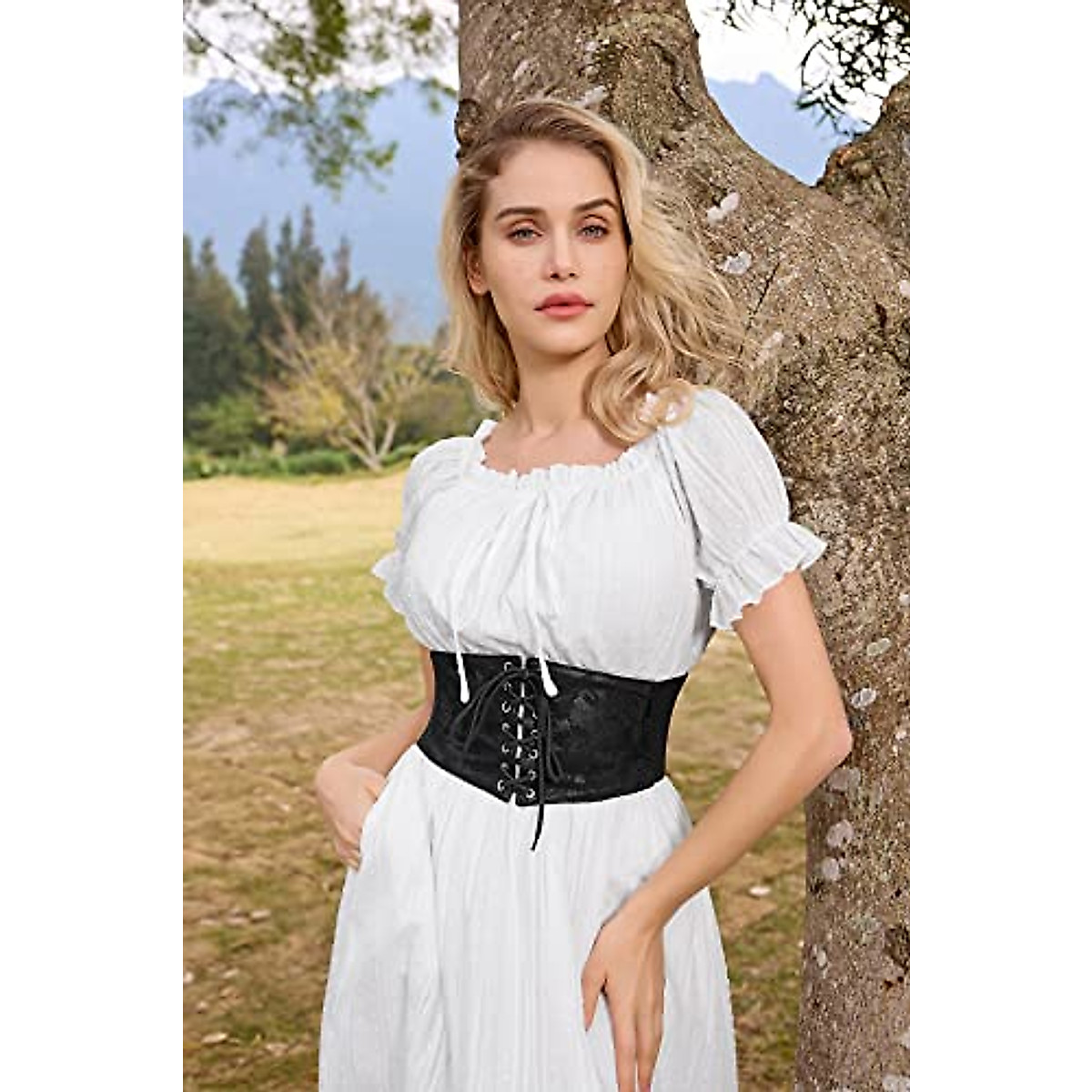 Scarlet Darkness Women's Elastic Corset Waist Cincher Belt Lace Renaissance Pirate Belts Black M