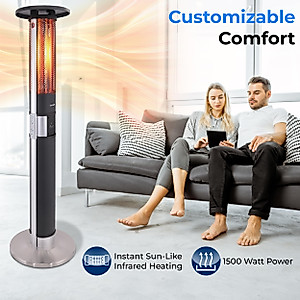 SereneLife Infrared Patio Heater, Electric Patio Heater for Indoor/Outdoor Use, Portable Tower Heater with Remote Control, 1500 W, for Restaurant, Patio, Backyard, Garage, Decks (Black)