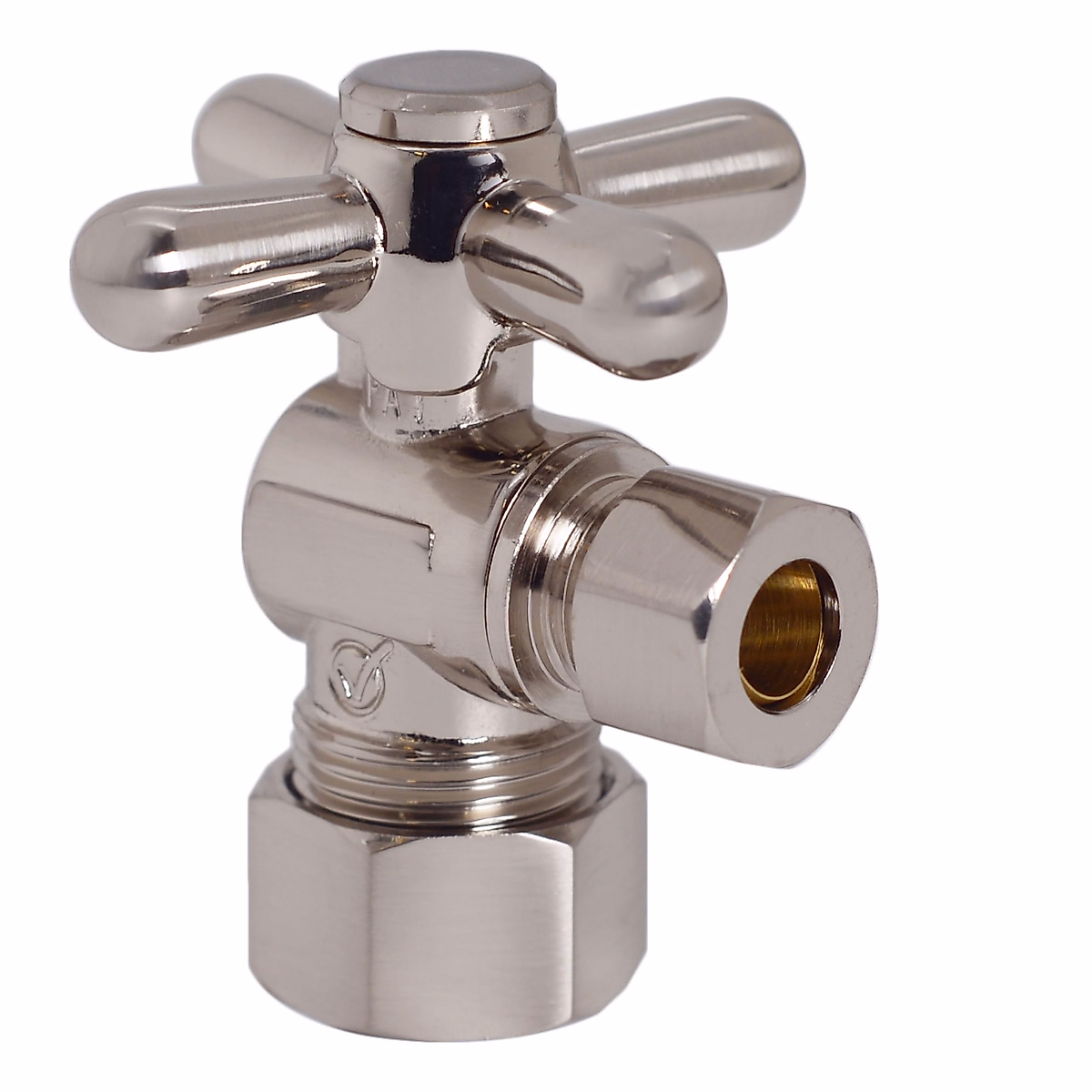 Westbrass D105BX-07 1/4-Turn Cross Handle Angle Stop Shut Off Valve, 5/8" OD x 3/8" OD, Satin Nickel