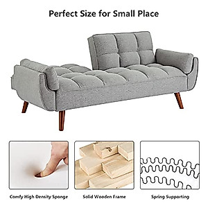 Betoko Convertible Futon Sofa Bed Sleeper Twin Size, Modern Reclining Linen Split Back Sofa Couch with Pillow Top Arm for Compact Living Room,Apartment (Grey)