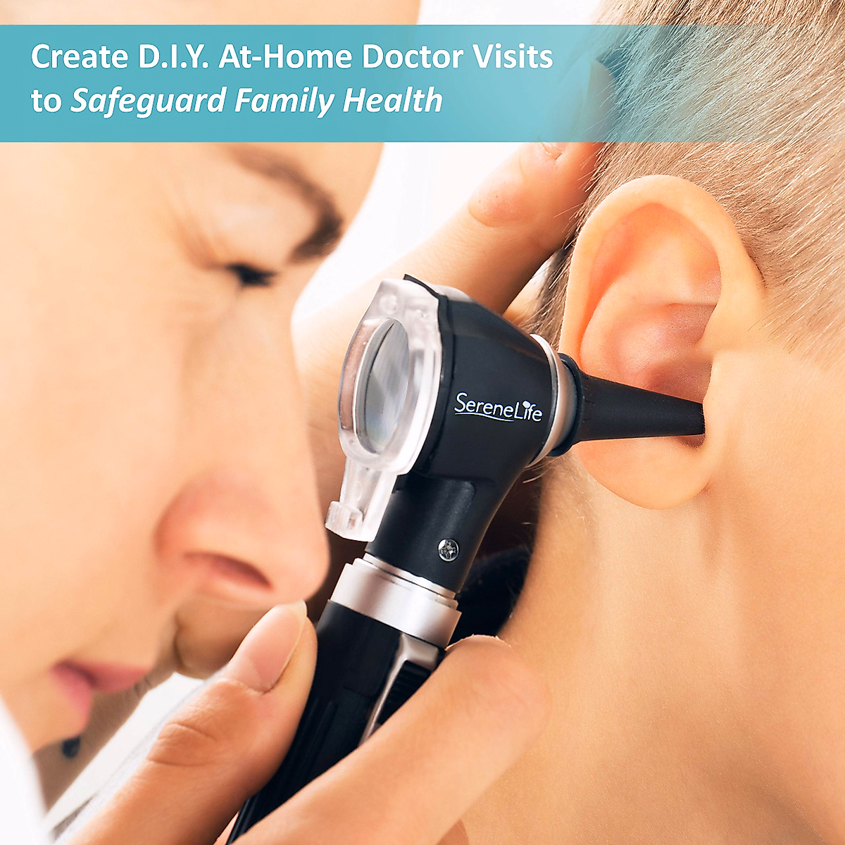 SereneLife Compact Otoscope Ear Checker - Fiber Optic Digital Bright LED Ear Light Design Battery Operated & 3X Magnification - Washable Speculum Tip for Pediatric Adult & Veterinary - SLOTOSPE008.5