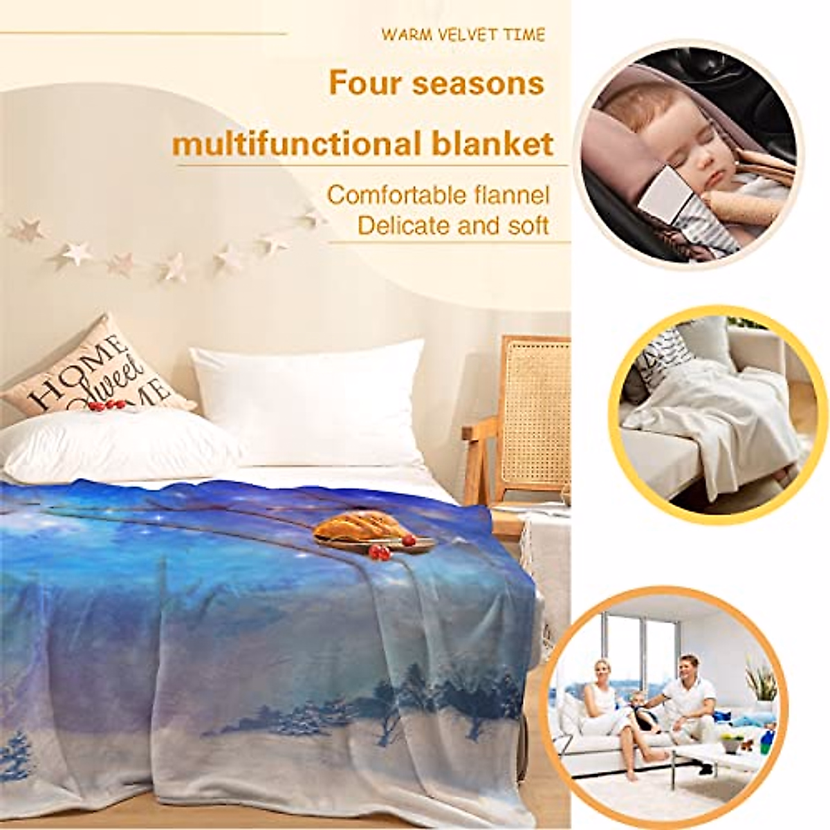 Gyapuk Heron Bird, Thickened Fleece Throw Blankets,Pattern with Heron Bird,Super Soft Flannel Cozy Blankets for Adults,Washable Lightweight Fuzzy for Sofa Bed Office,Gray Blue,30x40in