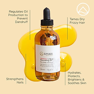 Organic Moisturizer Oil For Face and Skin - Essential Oil Blend for Face, Body, Lips, Nails - Rose Hip, Jojoba, Sweet Almond, Primrose, Argan, Jasmine Oils - Reduces Wrinkles - Massage Oil - by Amaki