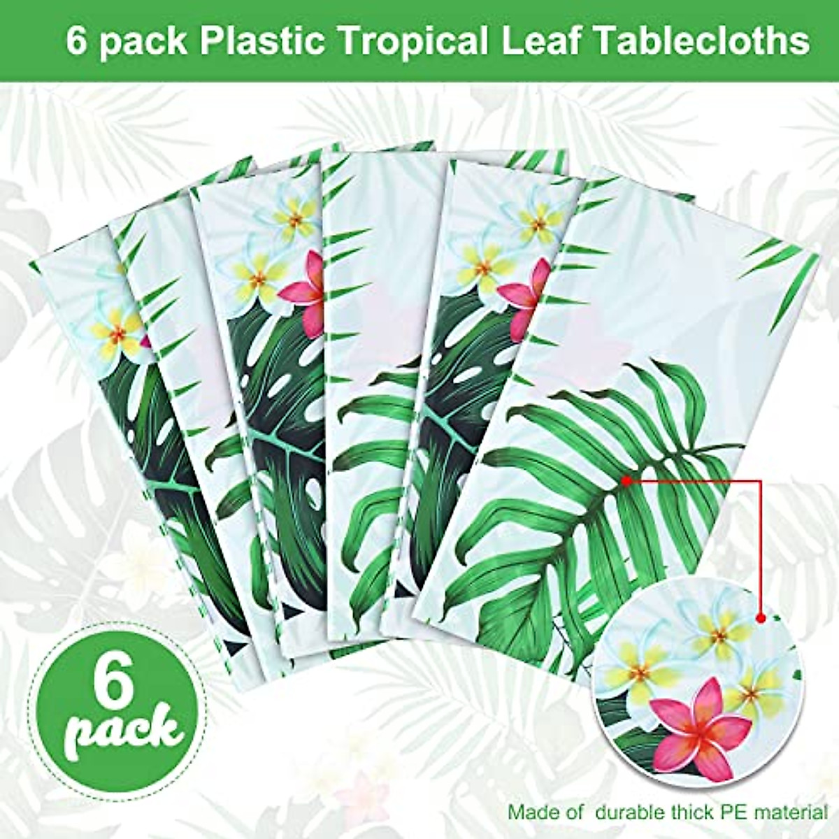 Tatuo 6 Pieces Hawaiian Luau Party Tablecloth Palm Leaves Table Cloth 54 x 108 Inches Plastic Disposable Table Decorations for Summer Pool Beach Cocktail Aloha Safari Jungle Party Supplies