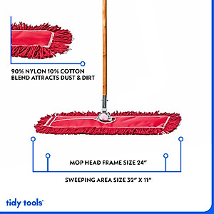 24 Inch Red Dust Mop with Wood Handle and 24 Inch Dust Mop Refill Bundle - 1 Mop Sets and 4 Refills