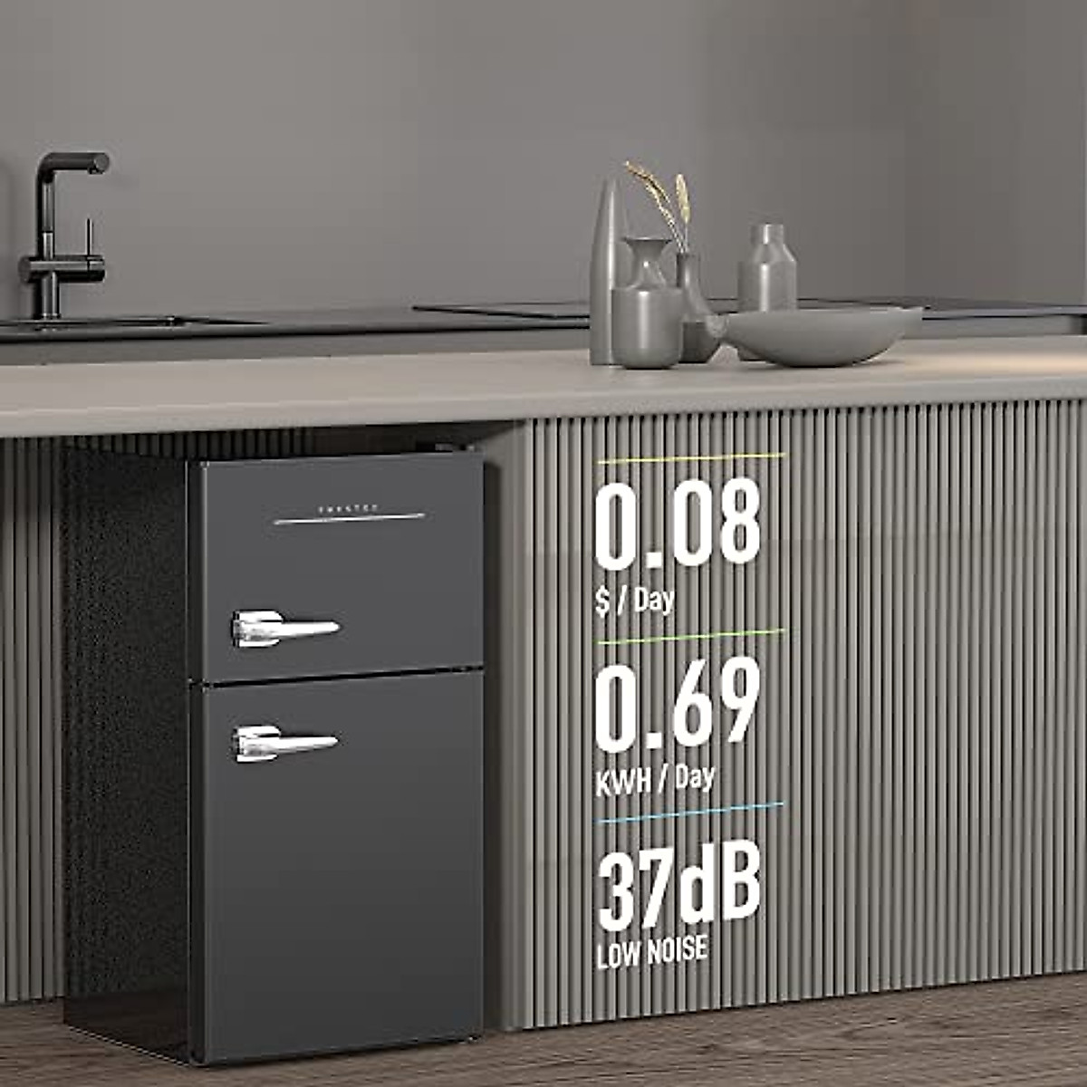 3.0 Cu.Ft Compact Refrigerator with 2 Doors, Mini Fridge with Freezer, 37dB Quiet, 7-Settings Mechanical Thermostat, LED Lights, Small Refrigerator for Bedroom Office, Dorm or Garage, Black