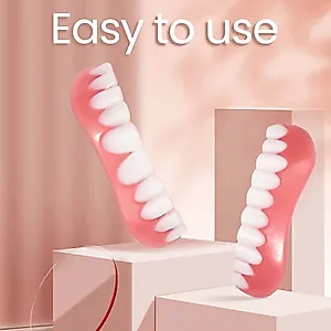 CHNLML Fake Teeth, Cosmetic Denture Veneers for Upper and Lower Jaw, Dental Veneers for Temporary Teeth Restoration, Nature and Comfortable, Protect Your Teeth - 2 Pcs