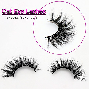 Veleasha Mink Lashes 3D Real Mink Eyelashes Natural Look Wispy Criss-Cross False Lashes 20mm Long Cat Eye Lashes 1 Pair Pack (6D06)