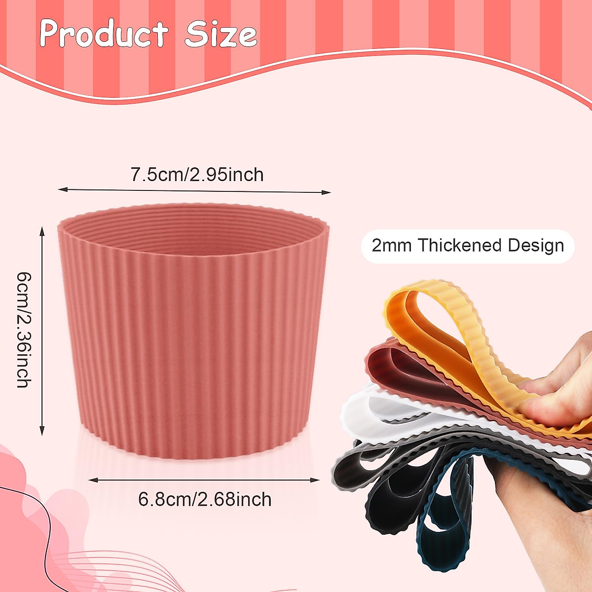 6 Pack Silicone Cup Sleeve Heat Resistant Coffee Cup Protective Sleeve Nonslip Glass Bottle Mug Protector Cover for Home Travel - Multicolor