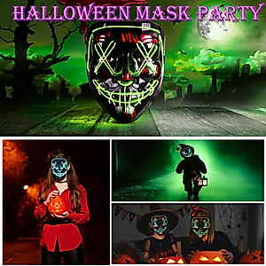 OU-BAND LED Halloween Mask, Purge Mask Costume, Scary Hacker Mask for Halloween, Masquerade Cosplay Light Up Face Mask for Men Women Kids, Carnival, Gifts