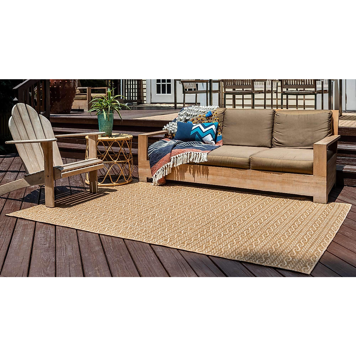 Unique Loom Outdoor Modern Collection Area Rug - Links (8' x 11' 4" Rectangle, Light Brown/ Brown)