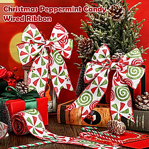 Christmas Candy Peppermint Wired Edge Ribbon 2.5 Inch Wide Christmas Candy Ribbon Burlap Ribbon for DIY Craft Wreath Christmas Tree Decoration Gift Wrapping Party (Candy Pattern,24 Yard)