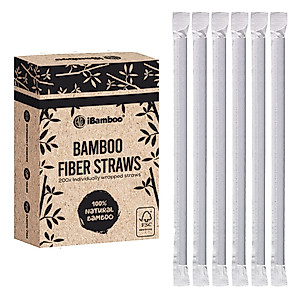 [200 PACK] Biodegradable Bamboo Straws, Individually Wrapped, Compostable Disposable, Eco-Friendly, Durable for Hot & Cold Drinks