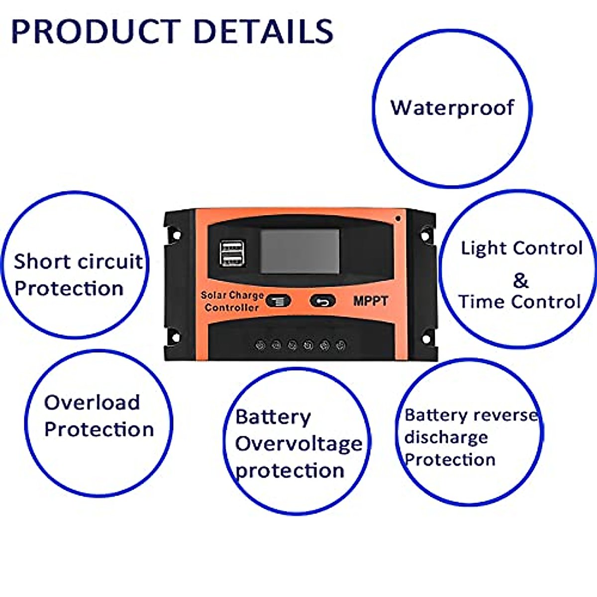 30A Solar Charge Controller,MPPT Solar Charger Controller, 12V/24V Solar Panel Intelligent Regulator with Dual USB Port and PWM LCD Display