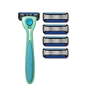 Preserve POPi Shave 5 Razor System Made with recycled Ocean Plastic, Neptune Green and Preserve POPi Shave 5 Replacement Cartridges for Preserve POPi Shave 5 Razor (4 Count) Bundle