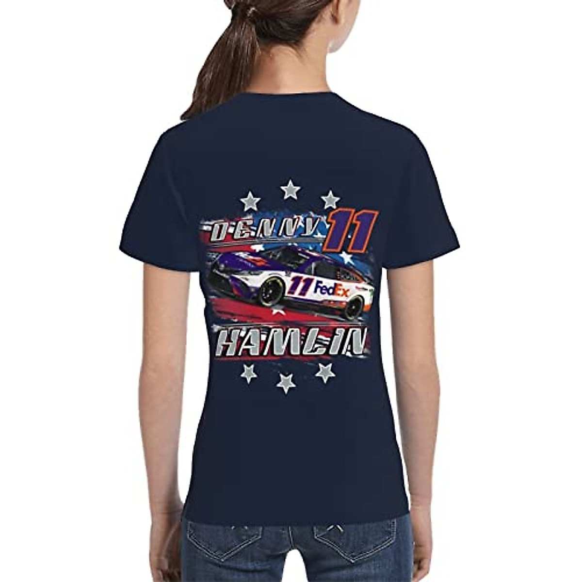 YINFA Denny Hamlin 11 Shirt for Teen Girl & Boy Printing Performance Short Sleeve Tee Black