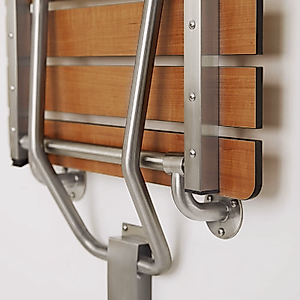 Seachrome 22-inch x 15-inch in ADA Folding Wall Mount Bathroom Shower Seat Bench, Teak Phenolic Seat