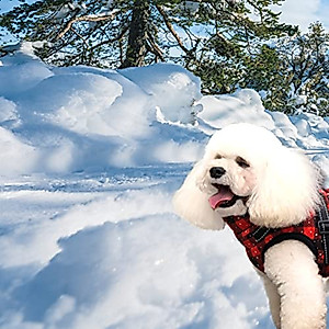 Macho Man Cold Weather Winter Dog Puppy Coat Harness Waterproof Windproof Warm Fleece Small Medium Large Dogs Holiday Pet Gift (Red Plaid, Large)