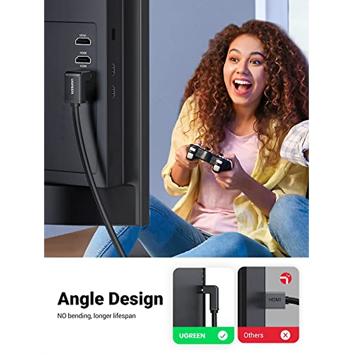 UGREEN HDMI Cable 4K Right Angle 270 Degree HDMI Cord High Speed HDMI 2.0 Cable 4K@60Hz HD 3D 1080P ARC Compatible for TV PC Nintendo Switch Xbox PS5 PS4 PS3 Laptop 3FT