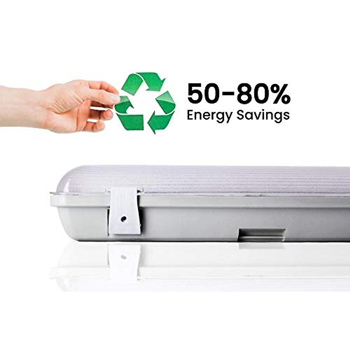 Orilis (10-Pack) 72W Commercial Outdoor Integrated Hardwired 4 Ft. Vapor Tight Water Resistant Anti-Fogging LED Fixture IP65-6500K - 7,000-9,000 Lumen